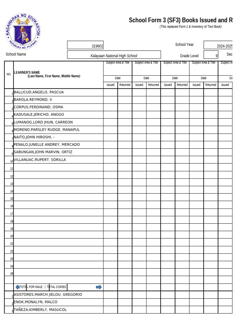 School Form 3 SF3 Books Issued and Returned 24 25 | PDF | Writing | Sources