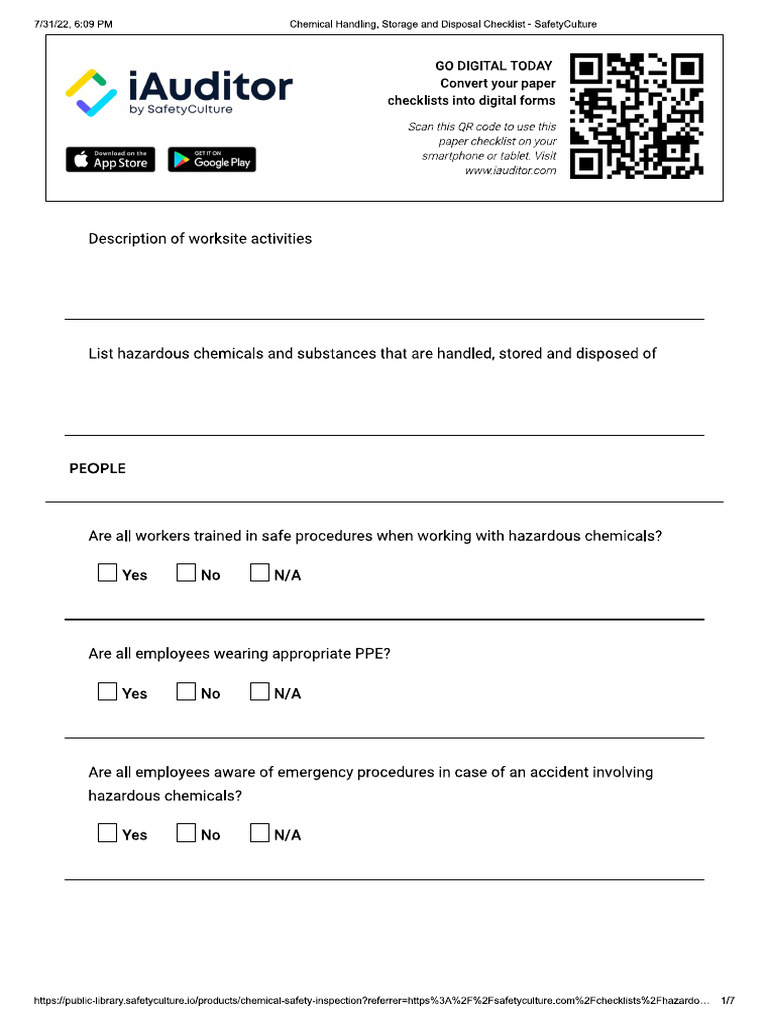 Chemical Handling, Storage and Disposal Checklist | PDF