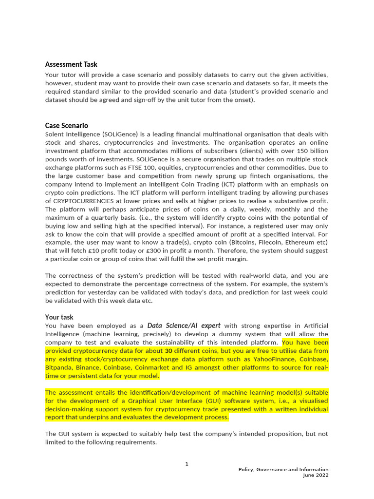 COM724 Assessment Brief AE2 May25 | PDF | Cryptocurrency | Machine Learning