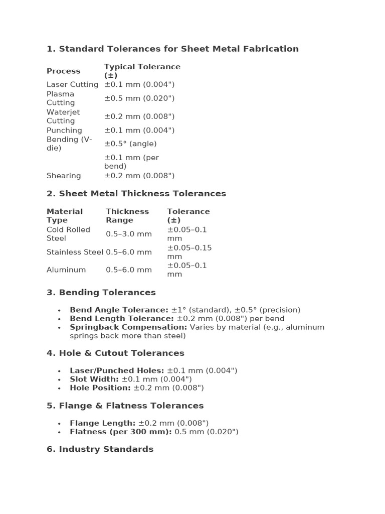 Sheet Metal Tolerances | PDF