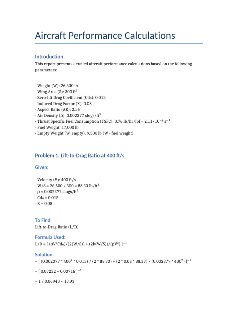 L/D Max Analysis for Aircraft Performance | PDF | Aerodynamics | Drag ...