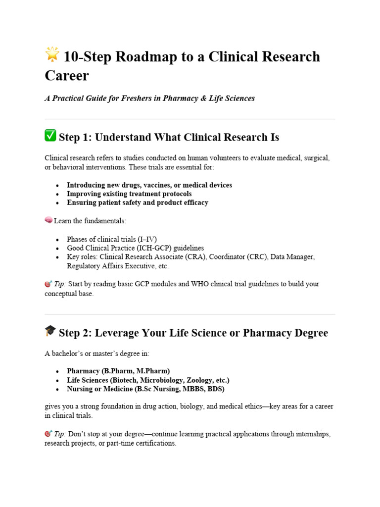 10-Step Roadmap To A Clinical Research Career | PDF | Clinical Trial ...