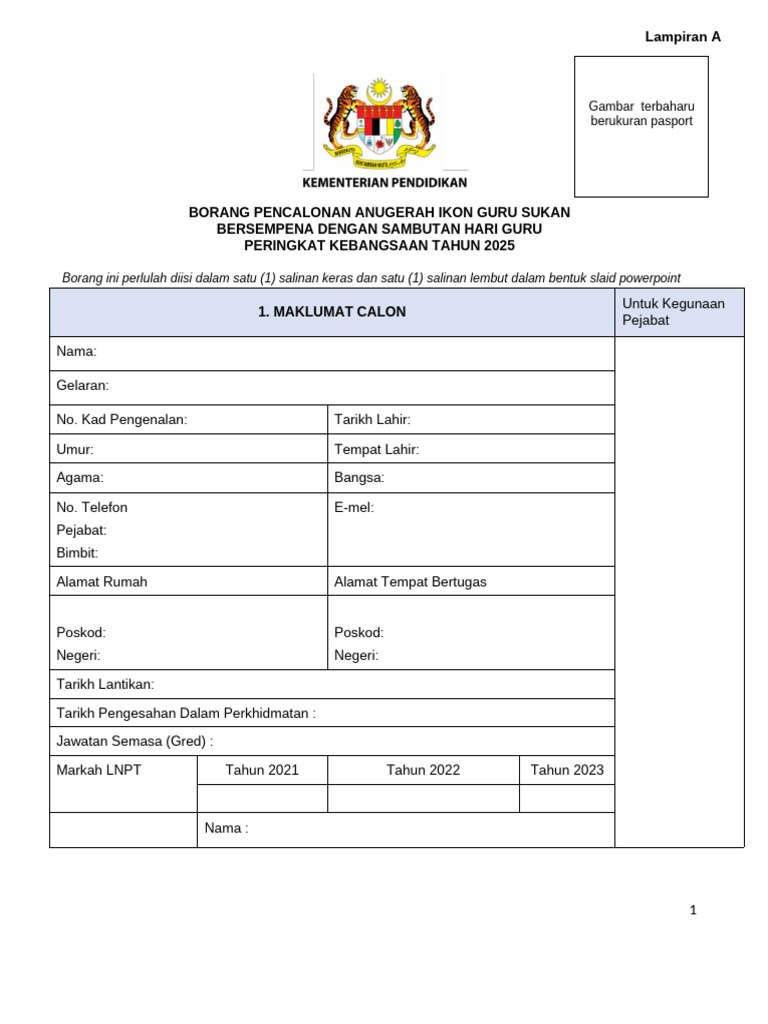 Borang Pencalonan Anugerah Ikon Guru Sukan 2025 Pdf
