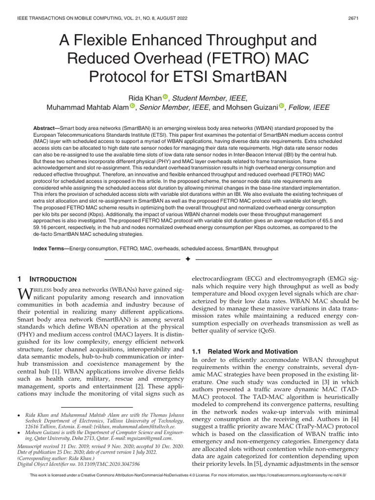 A Flexible Enhanced Throughput and Reduced Overhead FETRO MAC Protocol For ETSI SmartBAN | PDF ...