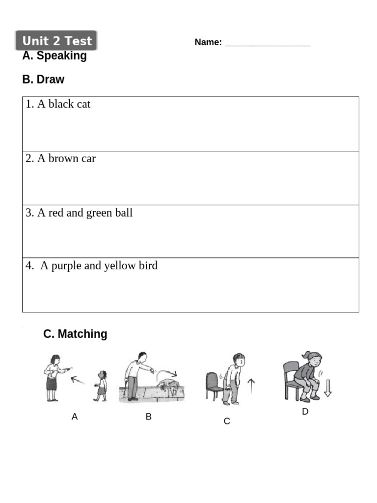 Unit 2 Test: Speaking and Matching Activities | PDF