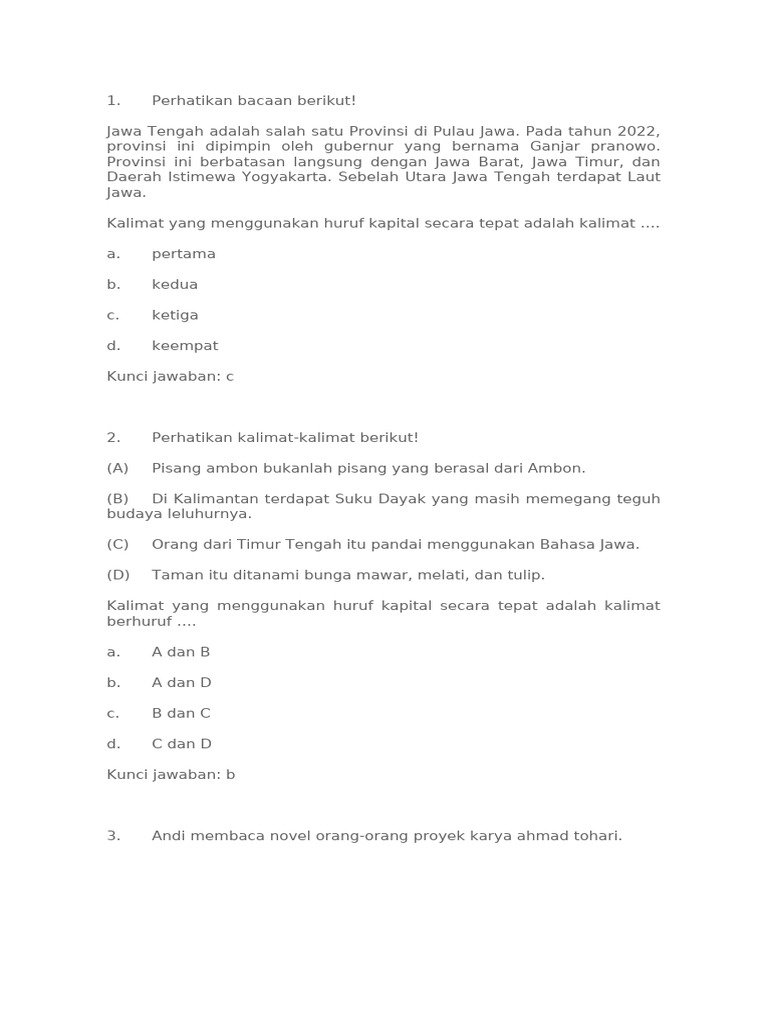 Soal Penggunaan Huruf Kapital dan Tanda Baca | PDF