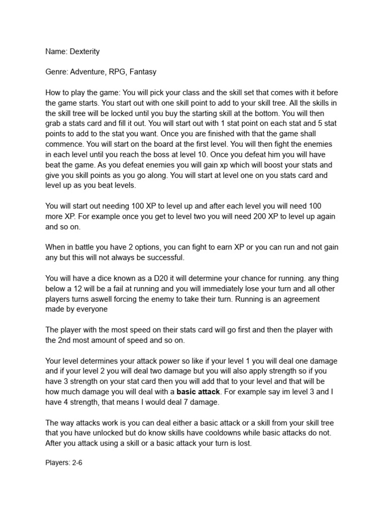 Dexterity Rules, Instructions | PDF