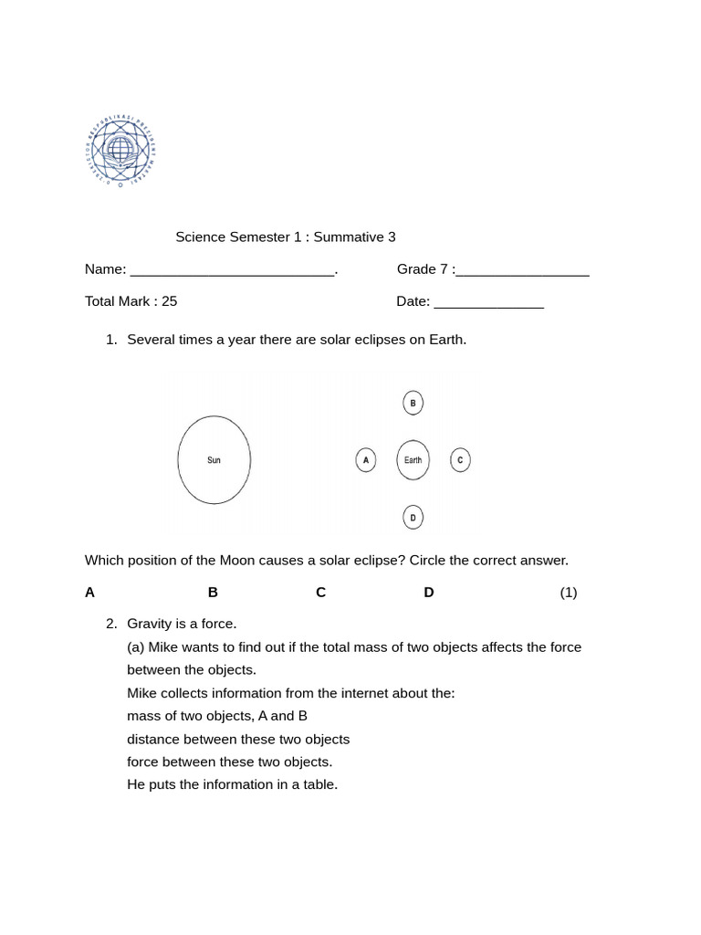 Unit 3 Forces. Summative Grade 5 | PDF | Gravity | Force