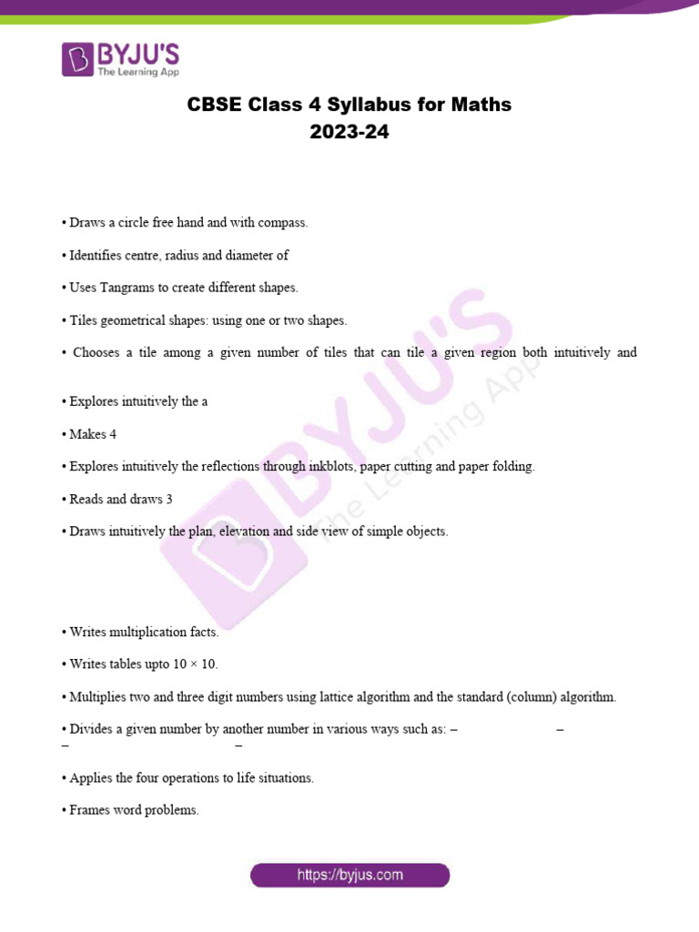 CBSE Syllabus For Class 4 Maths 2023 24 | PDF | Multiplication | Volume