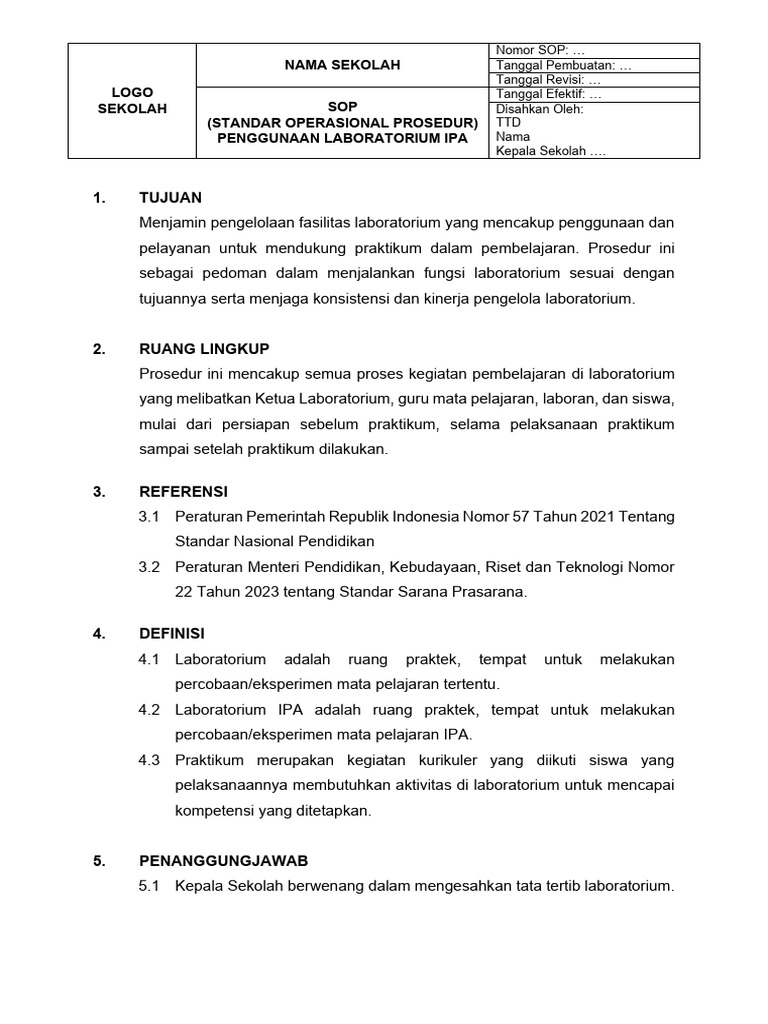Contoh SOP Laboratorium | PDF