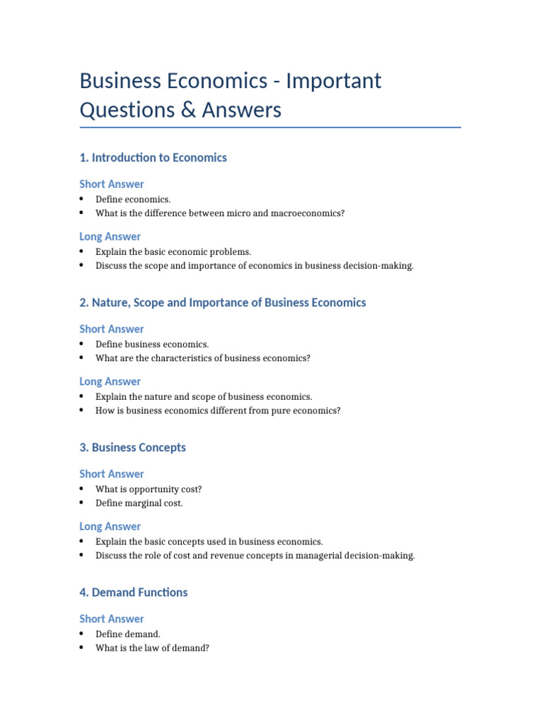 Business Economics: Key Q&A Guide | PDF