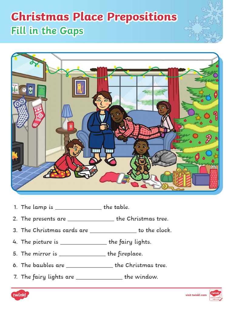 Christmas Place Prepositions Fill in the Gaps Worksheet | PDF
