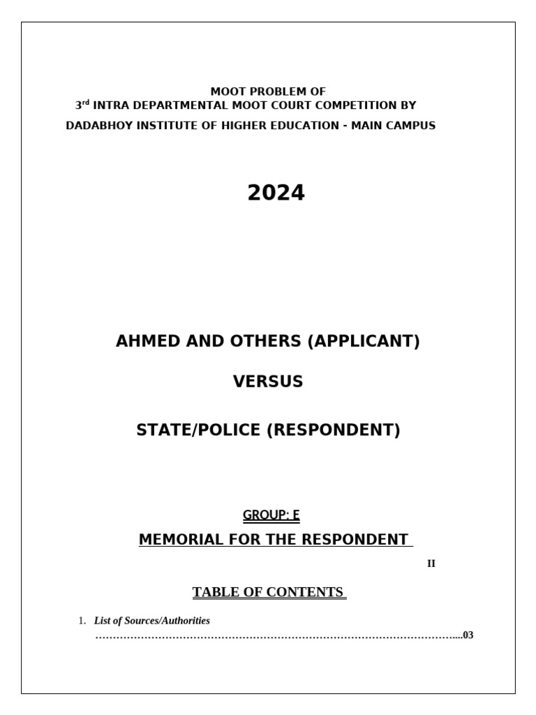 Memorial - Respondent Side 2.0 | PDF | Police | Appeal
