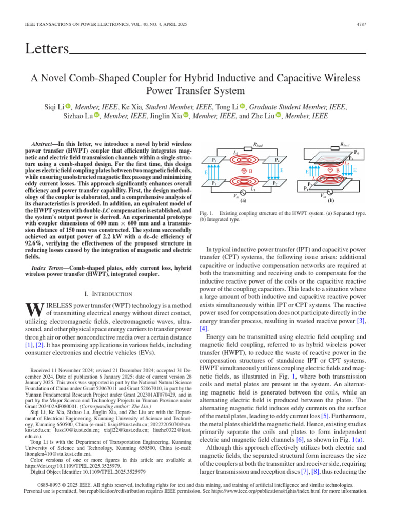 A Novel Comb-Shaped Coupler For Hybrid Inductive and Capacitive Wireless Power Transfer System ...