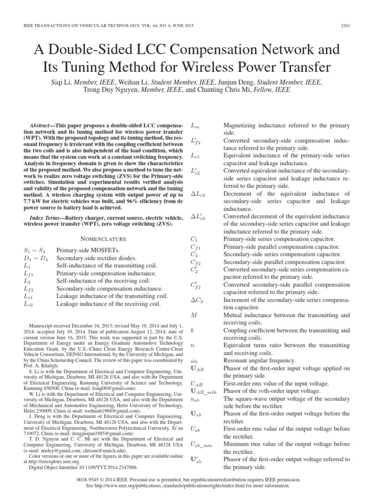 Double-Sided LCC Network for WPT | PDF | Inductor | Inductance