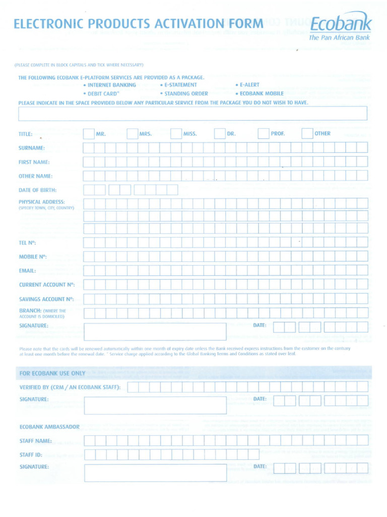 E-Banking Form | PDF