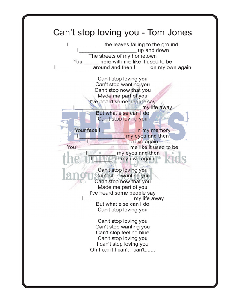 Can't Stop Loving You - Tom Jones Lyrics | PDF