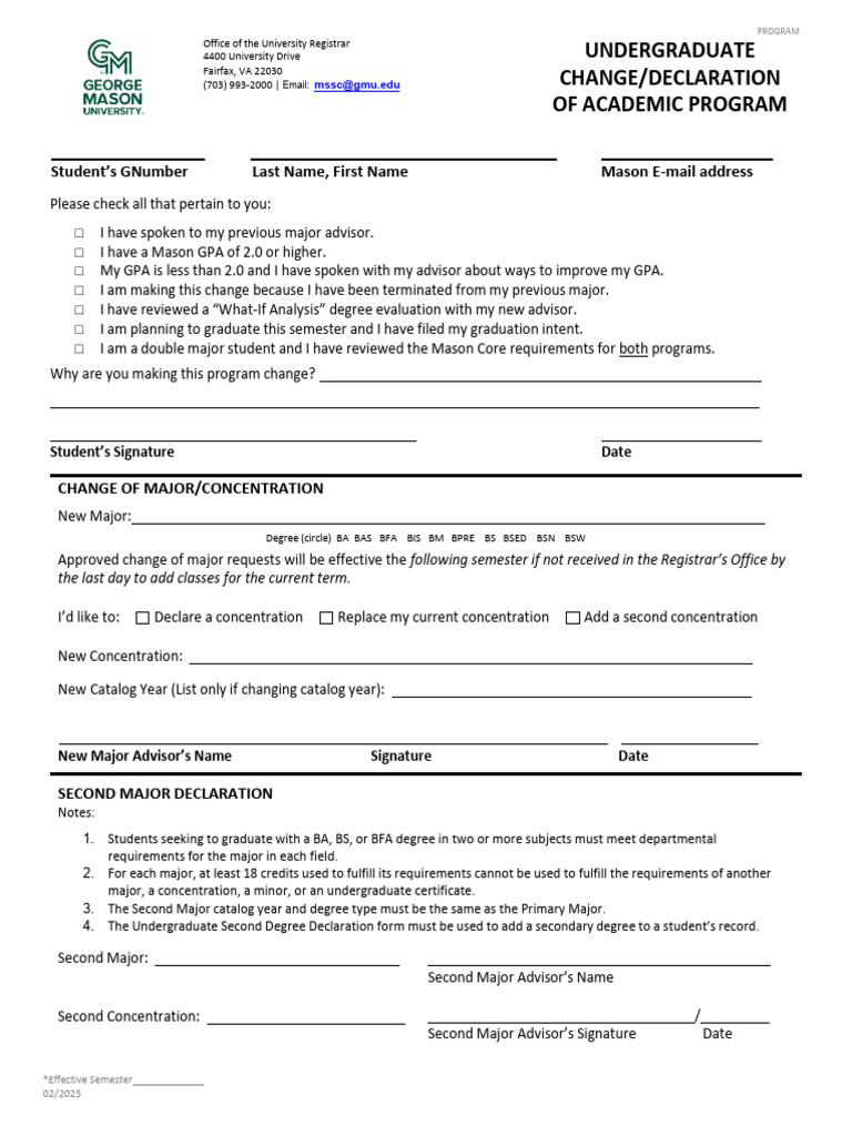 UG Change Declaration of Major FORM Feb 2025 | PDF | Educational Stages ...