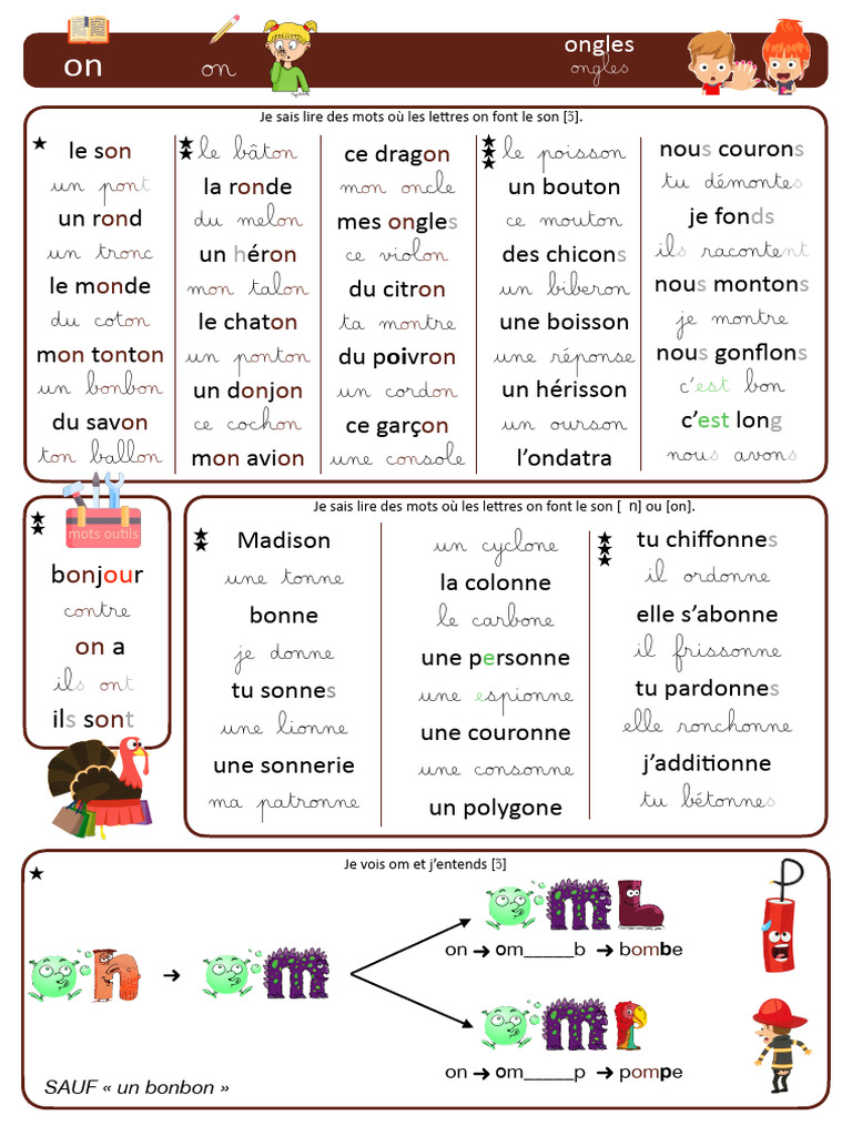 Lecture des sons "on" et "om" en français | PDF