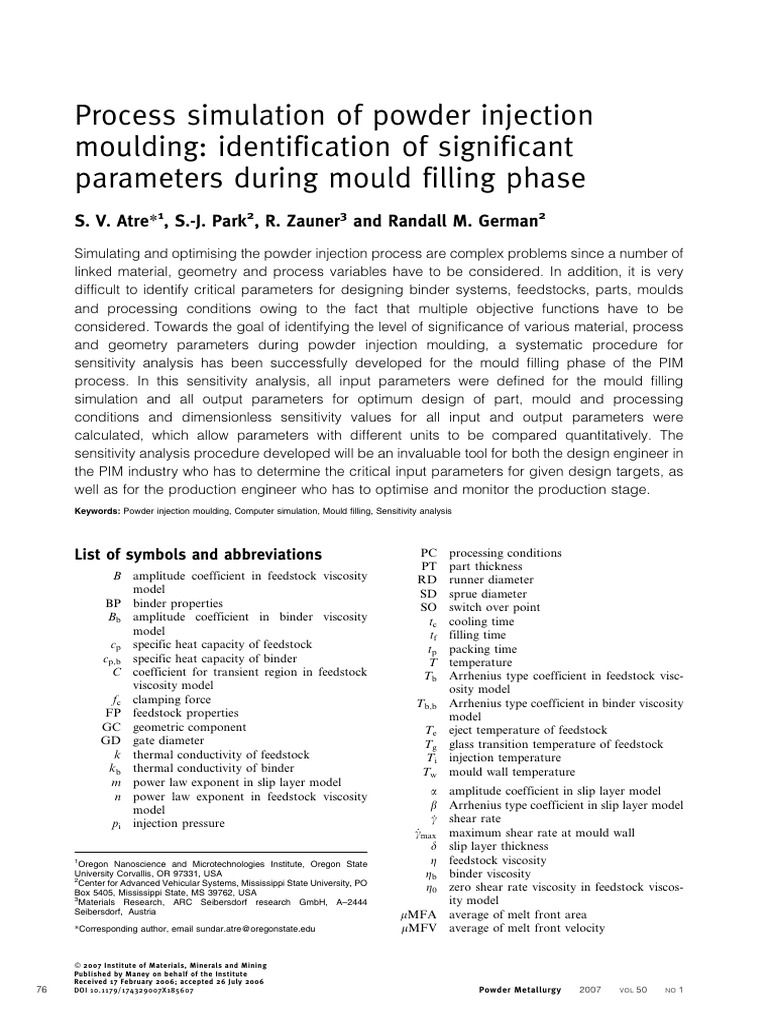 Process Simulation of Powder Injection Moulding: Identification of Significant Parameters During ...