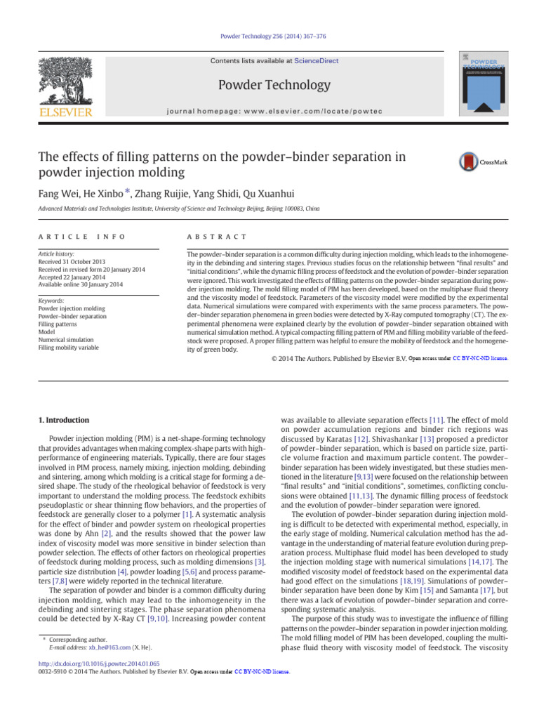 Filling Patterns in Powder Injection Molding | PDF | Viscosity | Shear ...
