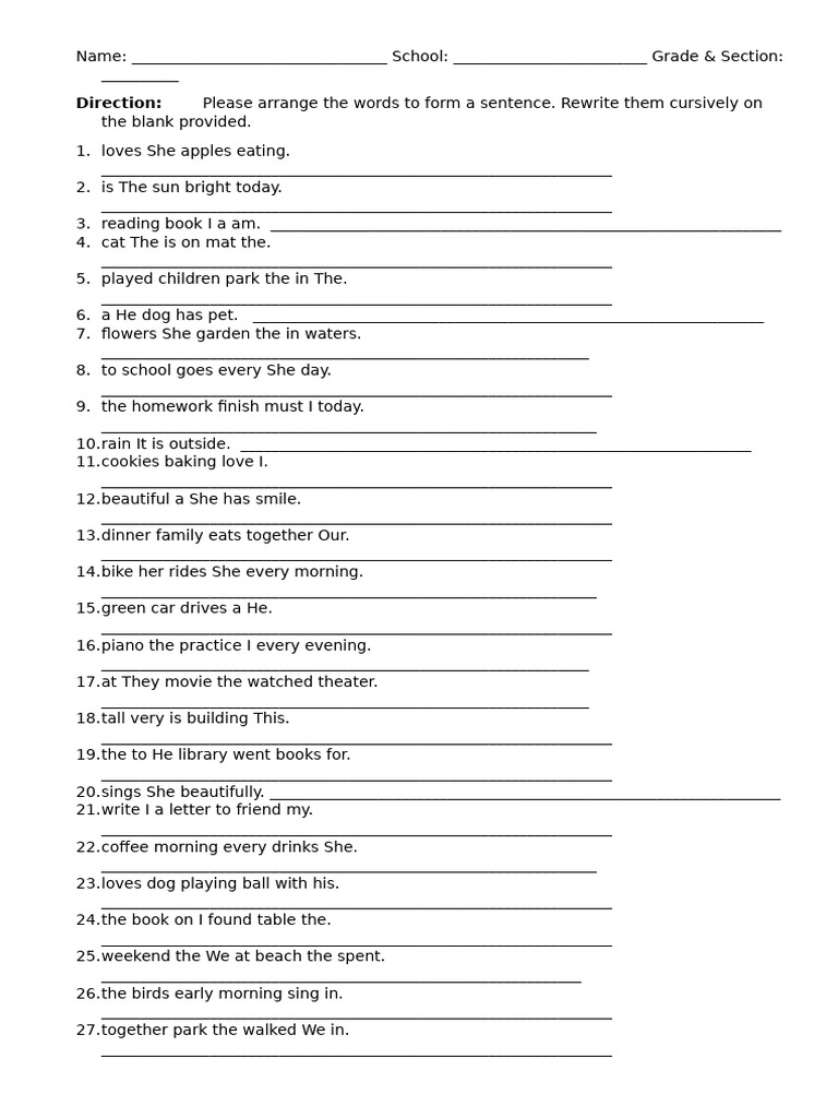 Jumbled Words Exercise1 | PDF