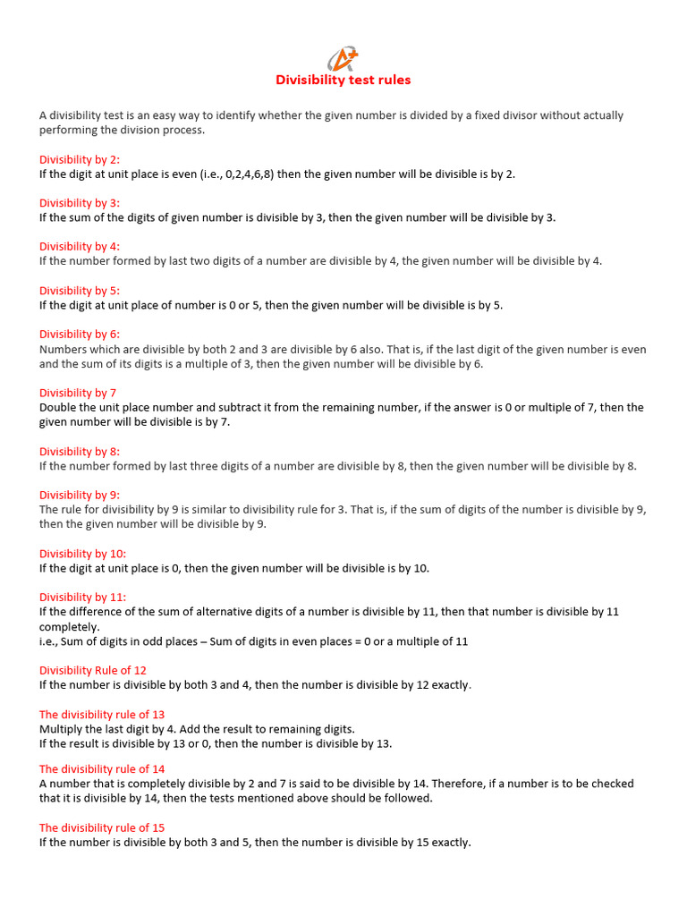 Divisibility Test Rules | PDF