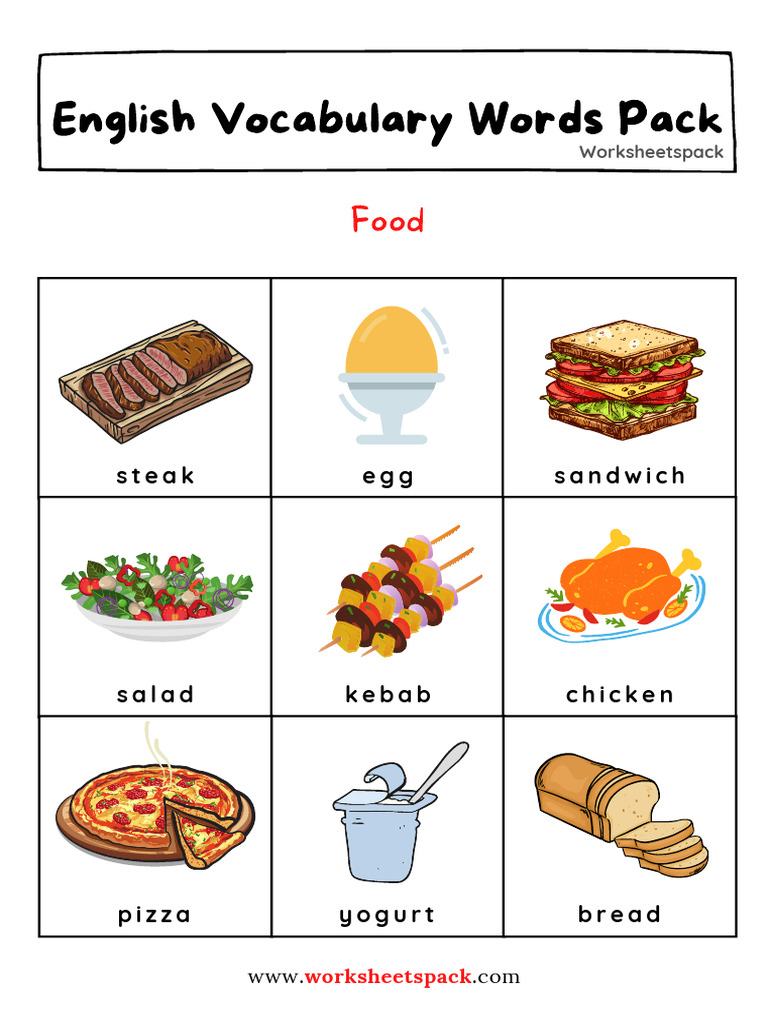 Kindergarten Food Vocabulary Words | PDF