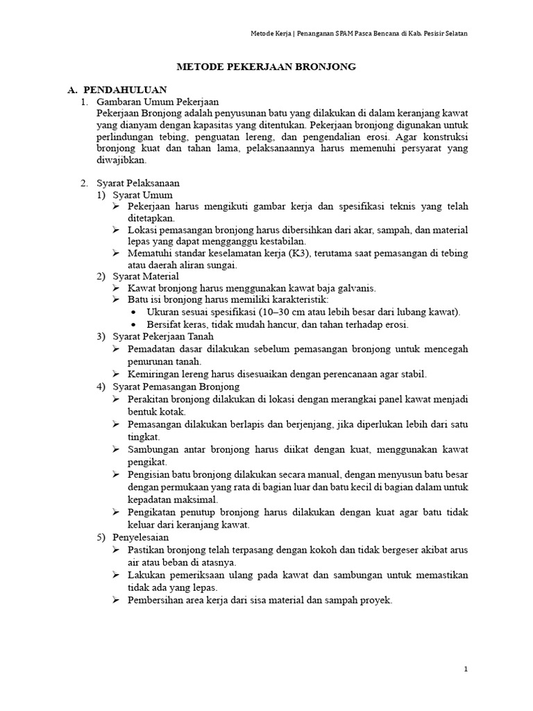 Metode Pekerjaan Bronjong Pasca Bencana | PDF