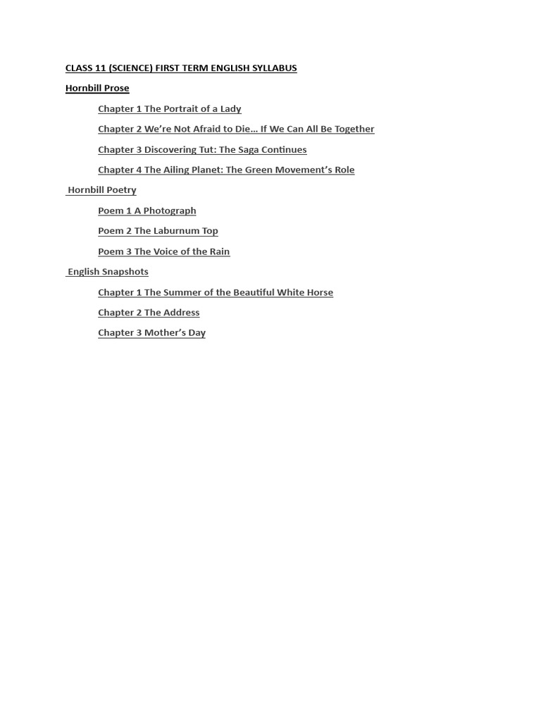 Class 11 English First Term Syllabus | PDF