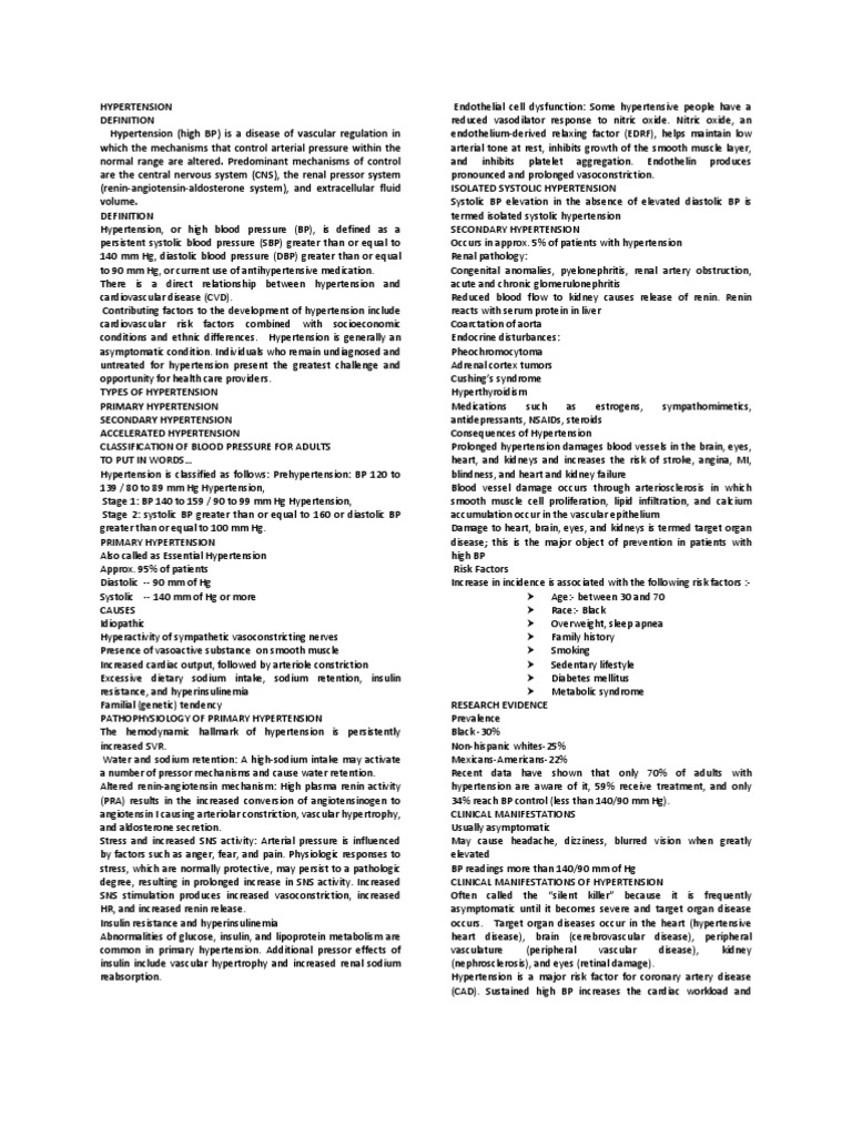 Hypertension Outline | PDF | Hypertension | Blood Pressure