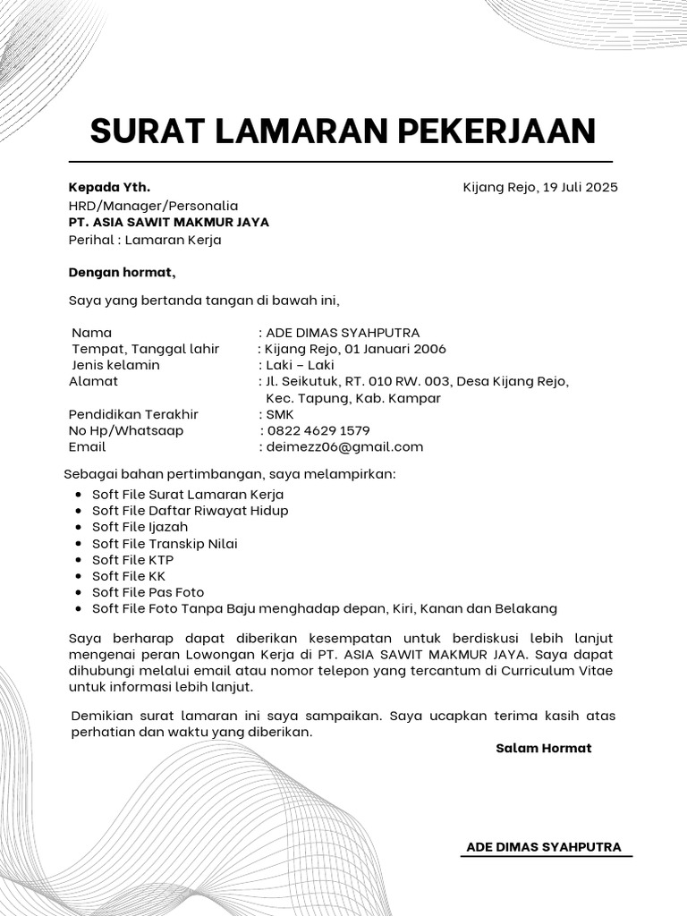 Hitam Dan Putih Simple Surat Lamaran Pekerjaan A4 | PDF