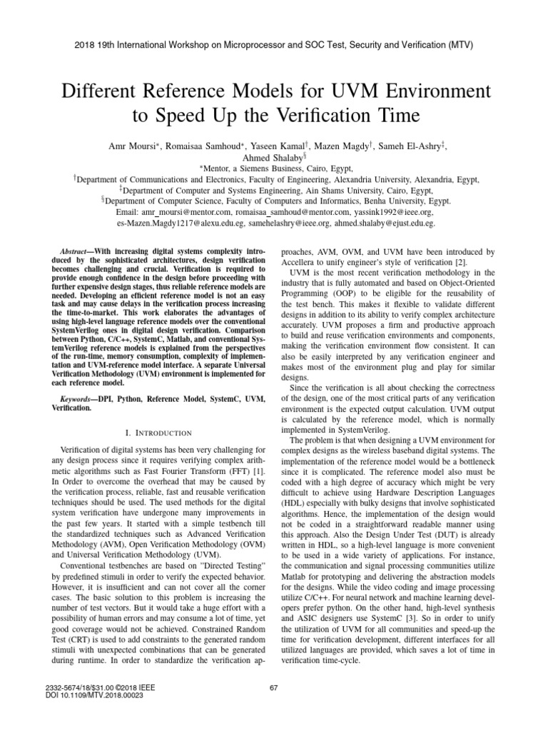 Different Reference Models for UVM Environment | PDF | Formal Verification | Matlab