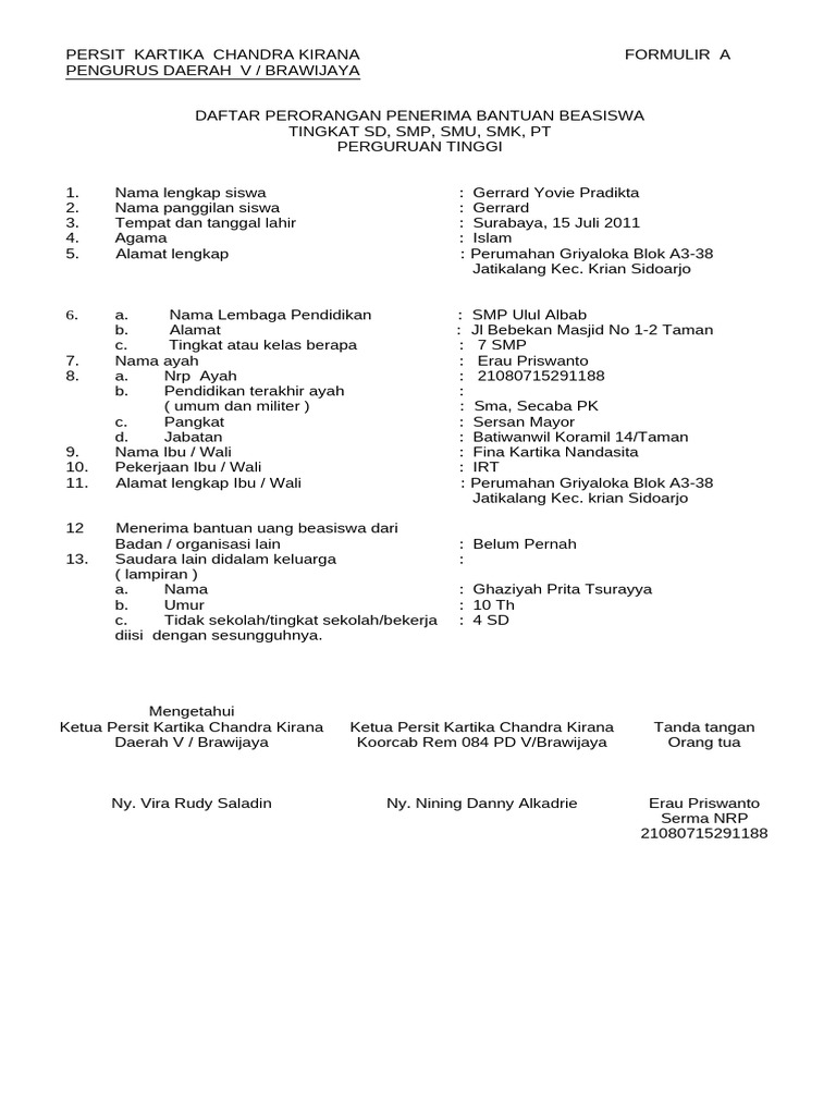 Formulir A Dan B Contoh Dari PD 2025 | PDF