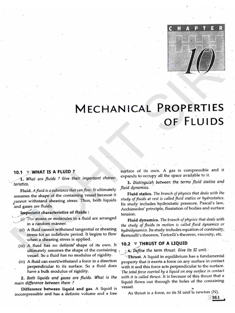 11 SL CH 10 Mechanical Properties of Fluids | PDF