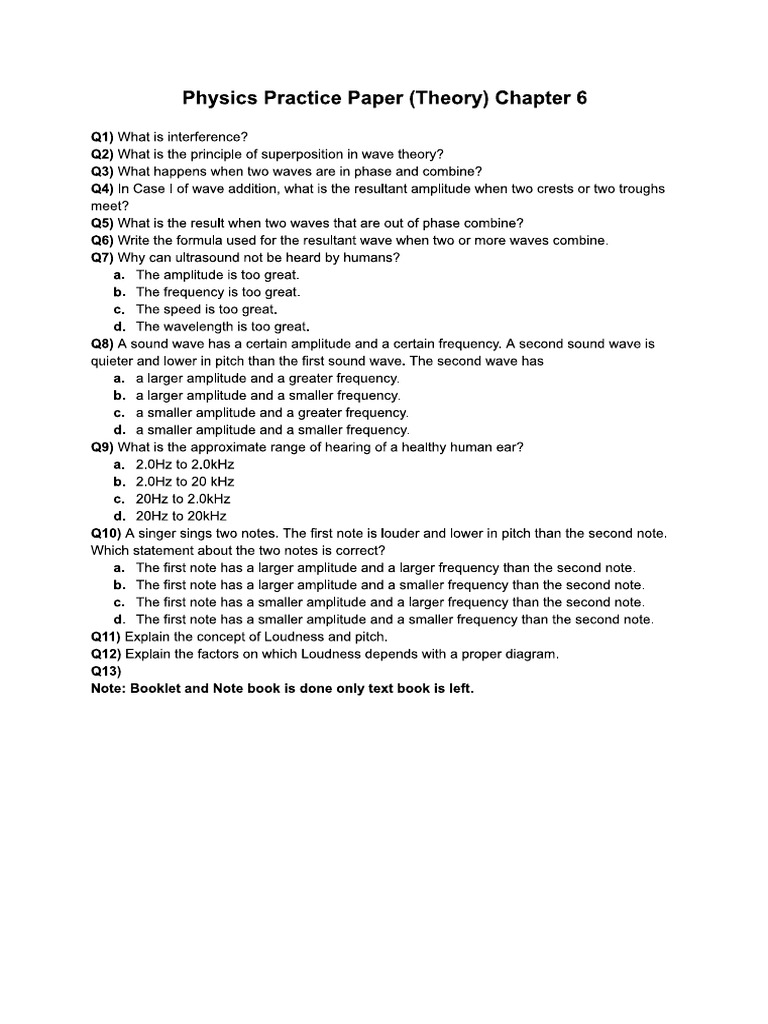 Physics Practice Paper (Theory) Chapter 6 | PDF