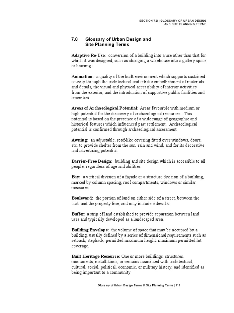 Urban Design & Site Planning Glossary | PDF | Street | Built Environment