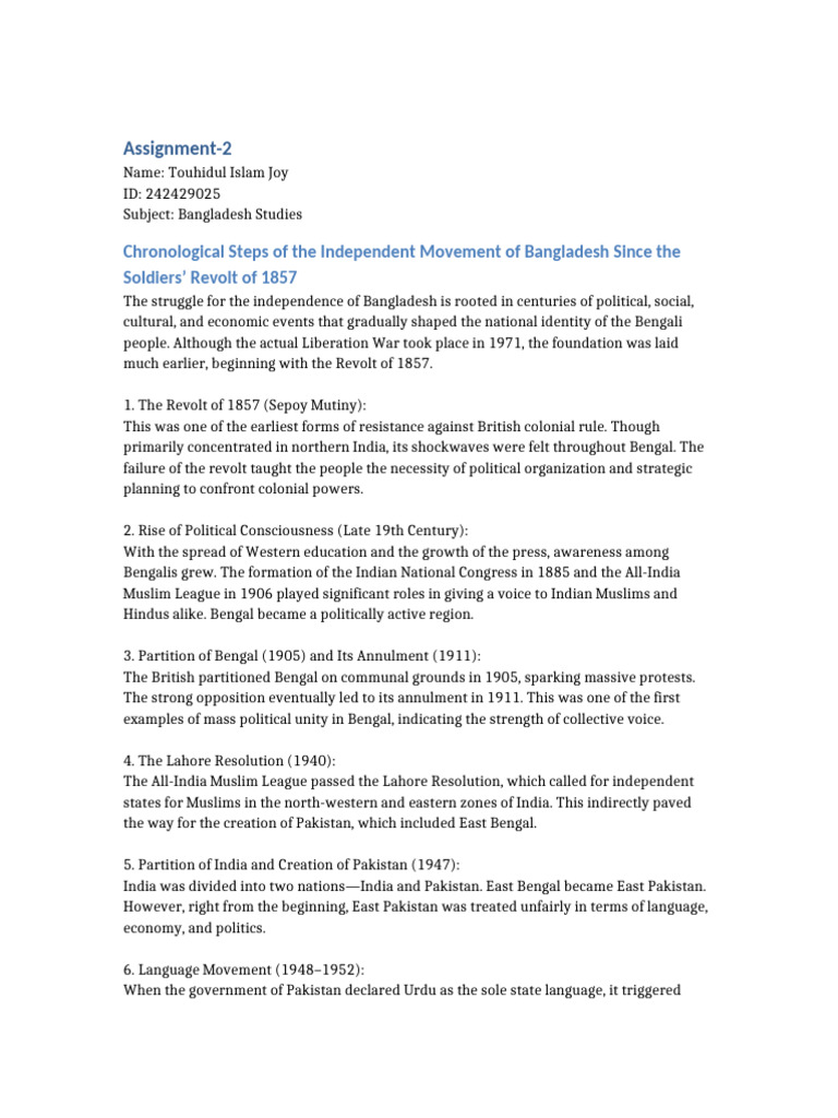 Assignment 2 Expanded Independence Movement Touhidul Islam Joy | PDF ...