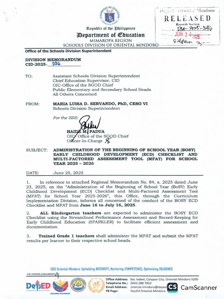 Division Memo - Cid 2025 026 - Administration of The Beginning of ...