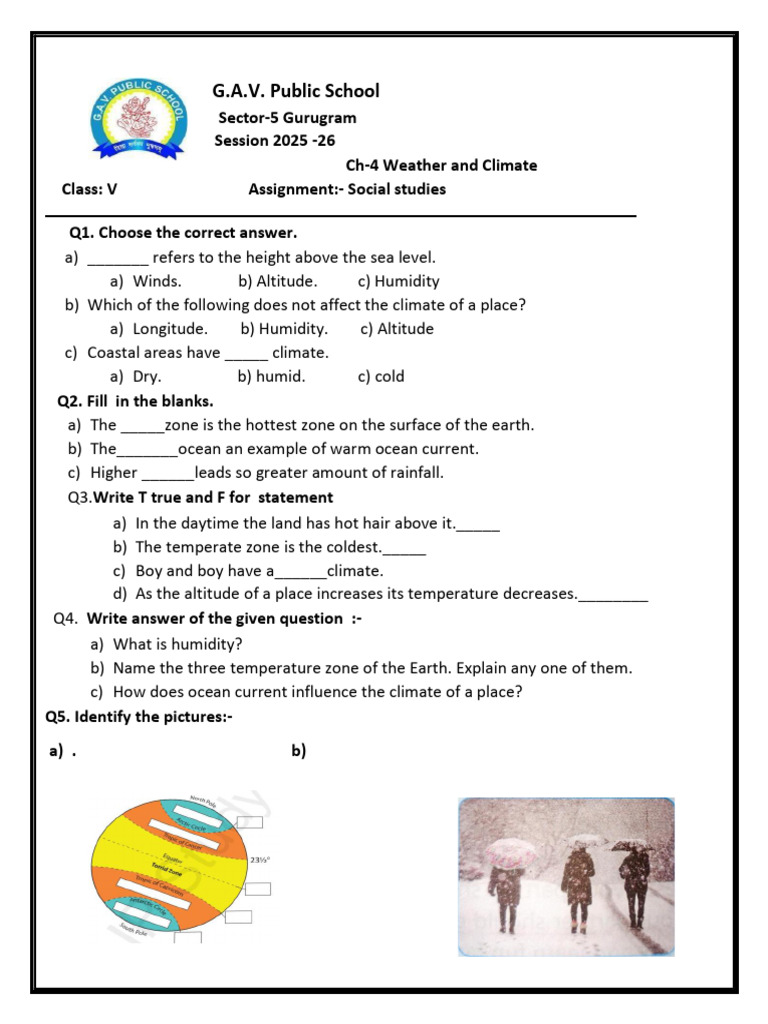 Class 5 Worksheet SST | PDF