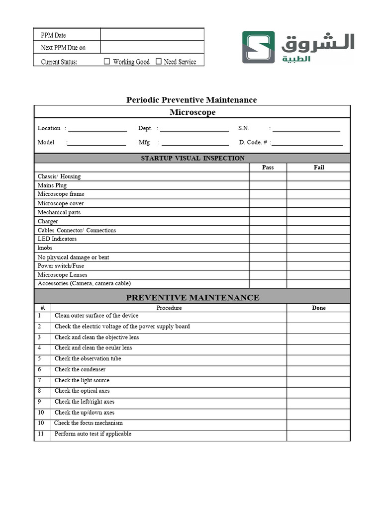 Microscope Checklist 2 | PDF