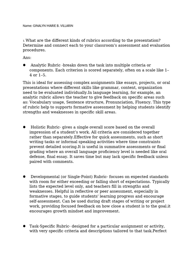 Activity 3 Its All About The Rubrics Assessment | PDF | Educational Assessment | Rubric (Academic)