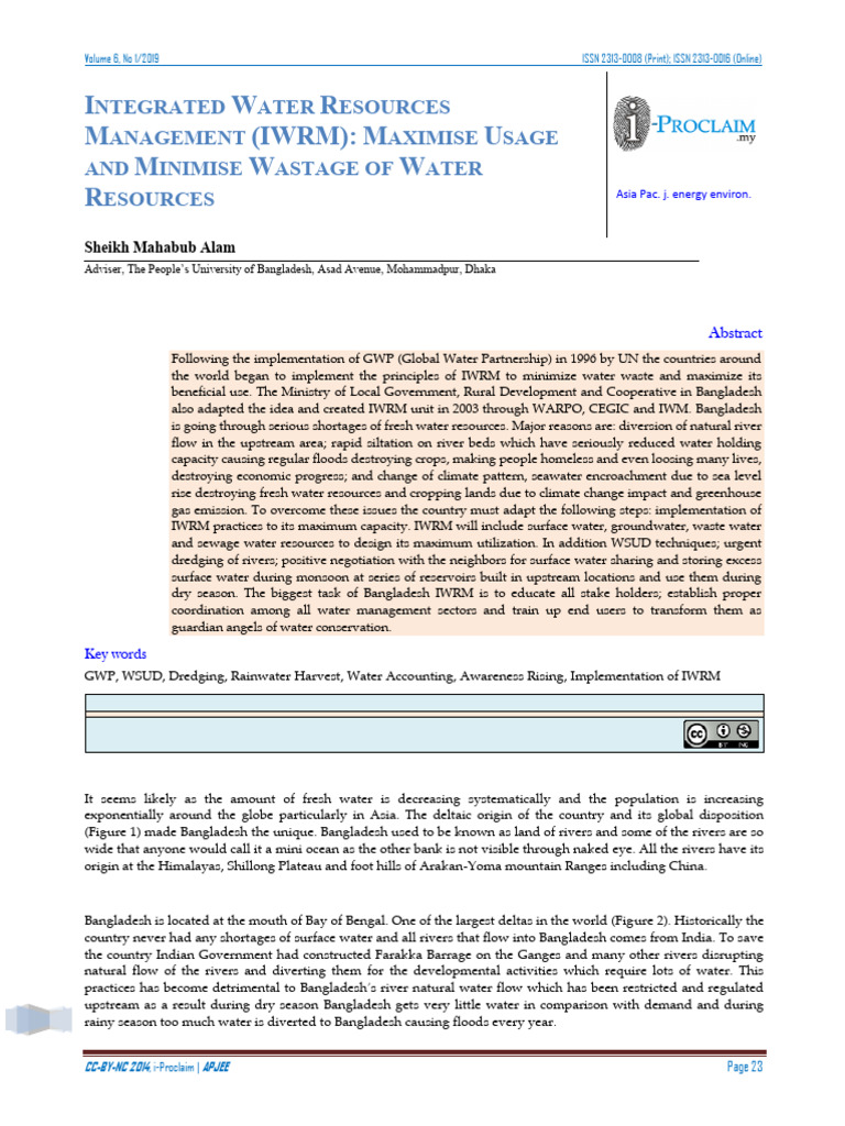 Integrated Water Resources Management (Iwrm) Maximise Usage and Minimise Wastage of Water ...