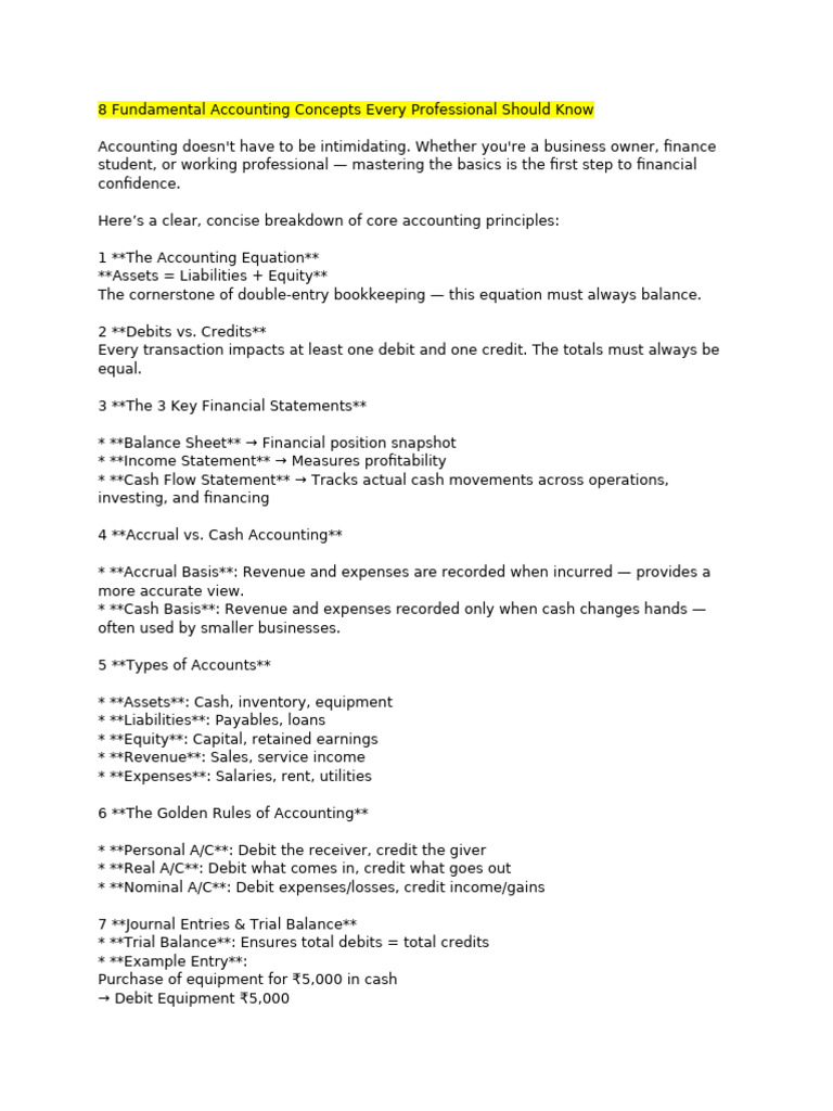 8 Fundamental Accounting Concepts Every Professional Should Know | PDF