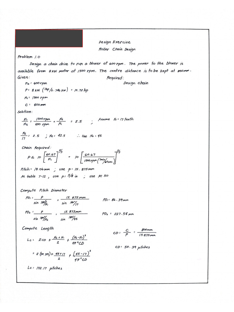 Design Exercise Roller Chain Design | PDF