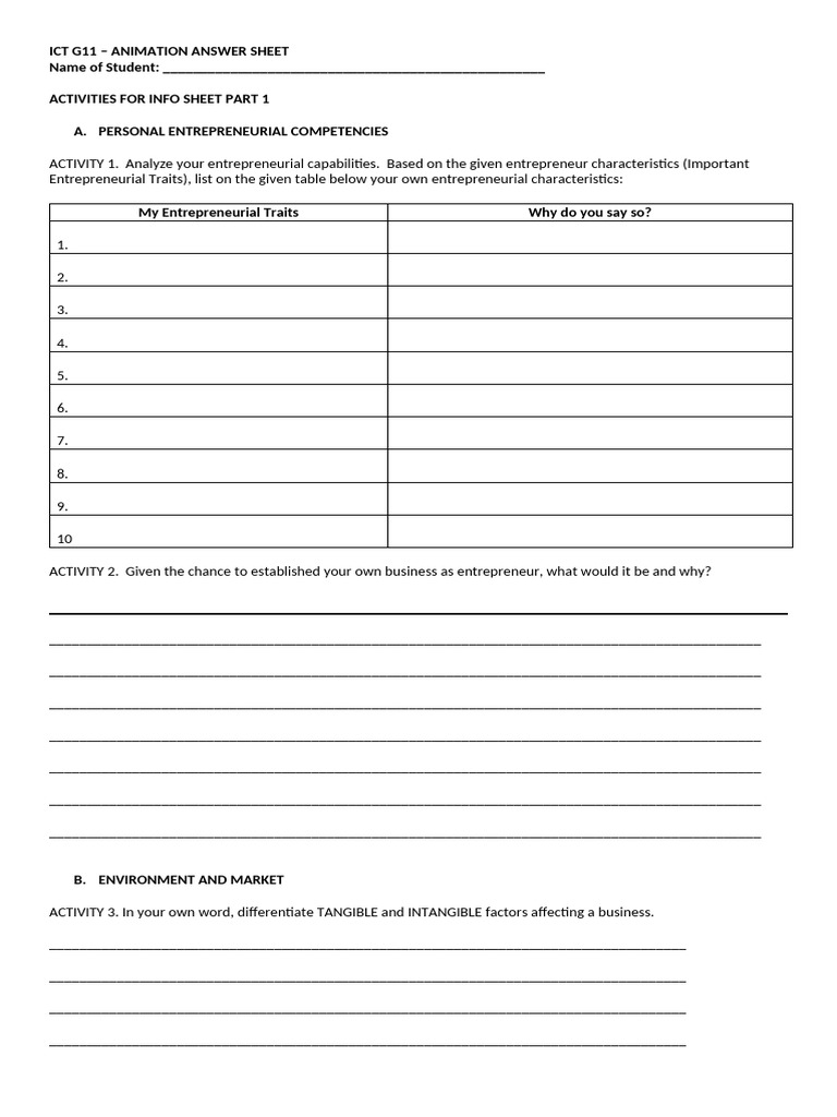 Activities For Info Sheet Part 1 A4 | PDF