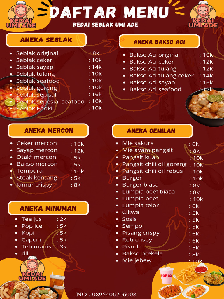 Daftar Menu Kedai Seblak Umi Ade | PDF