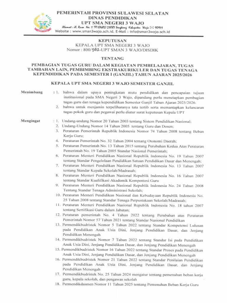 SK Pembagian Tugas 2025-2026 | PDF