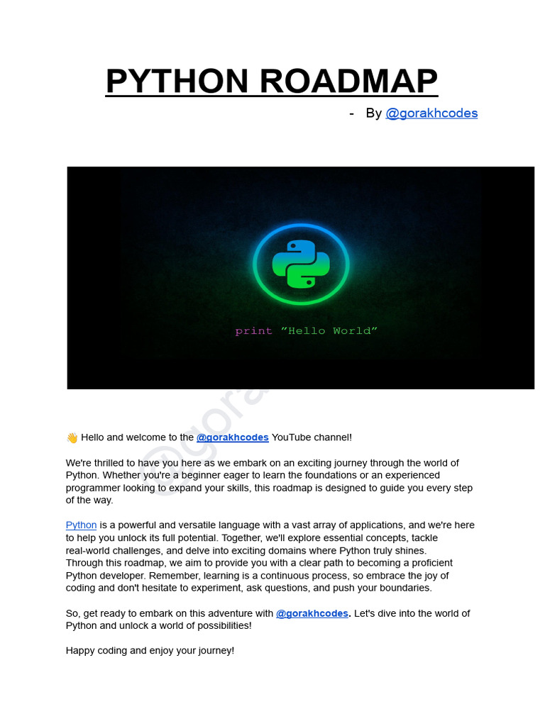 Python Roadmap by @gorakhcodes | PDF | Python (Programming Language) | Object Oriented Programming