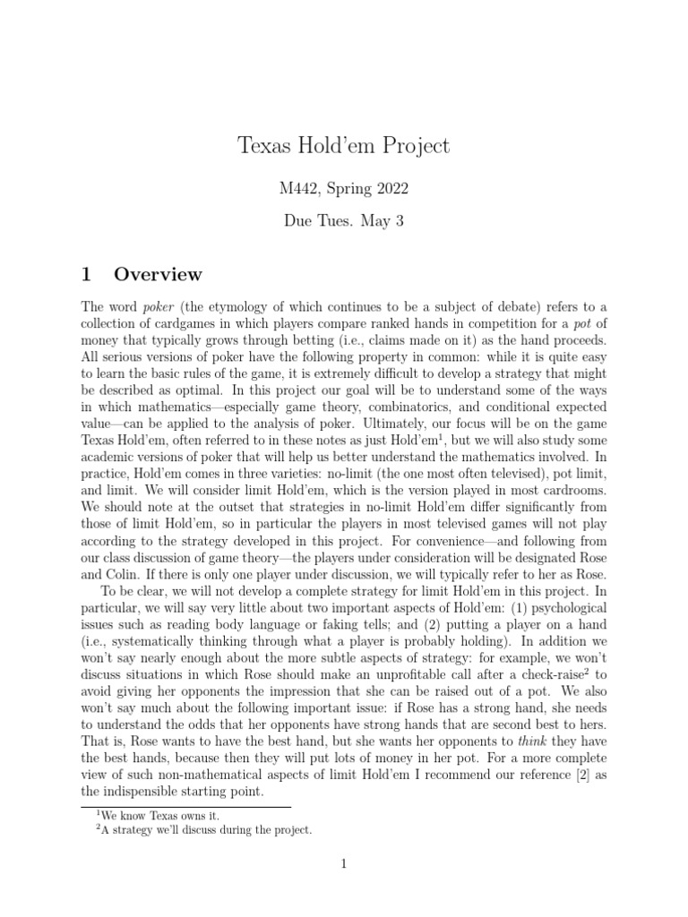 Poker Proj | PDF | Texas Hold 'Em | Betting In Poker